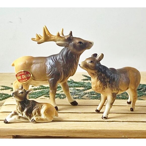 Japan | Accents | Vintage Miniature Elk Family Figurines Genuine Bone ...